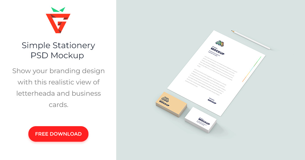 Simple Stationery with Paper and Business Card PSD Mockup - graphberry.com