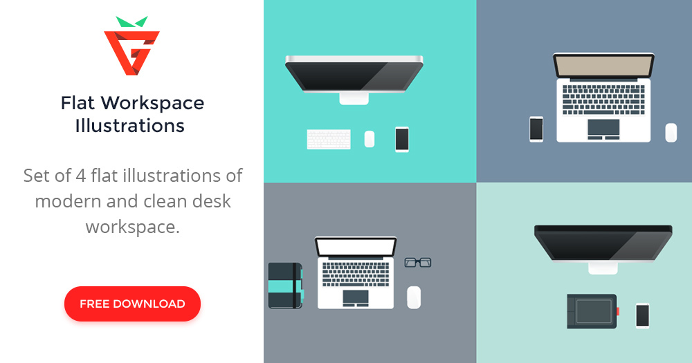 Flat Workspace Illustrations - graphberry.com
